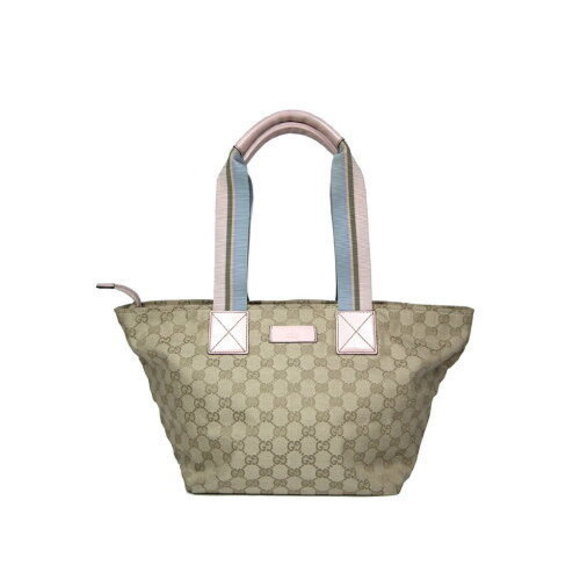 Gucci | Bags | Gucci Tote Beige Gg Sherry Trapezoid Pink Handbag ...